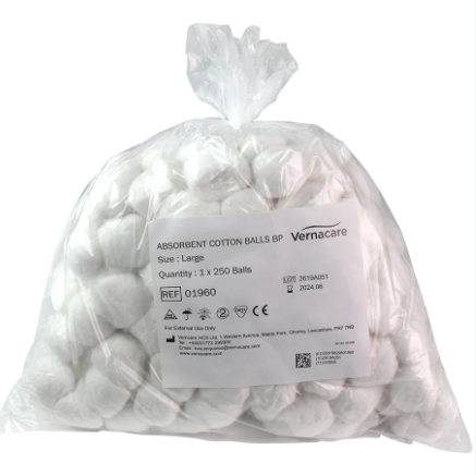 Vernacare BP Cotton Wool Balls - Large (250 Bag)