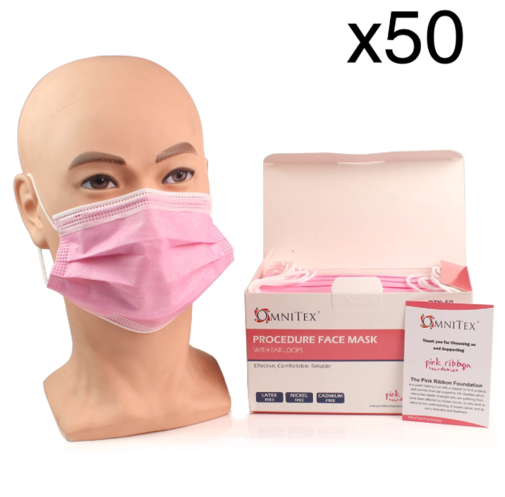 Face Masks Type IIR - Pink (Box Of 50) - Breast Cancer Awareness